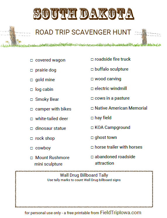 South Dakota Family Trip and Exciting Printable Scavenger Hunt - Field ...